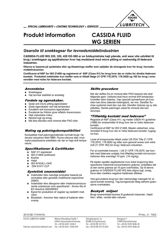 Tds cassida fluid wg 220 dk | PDF