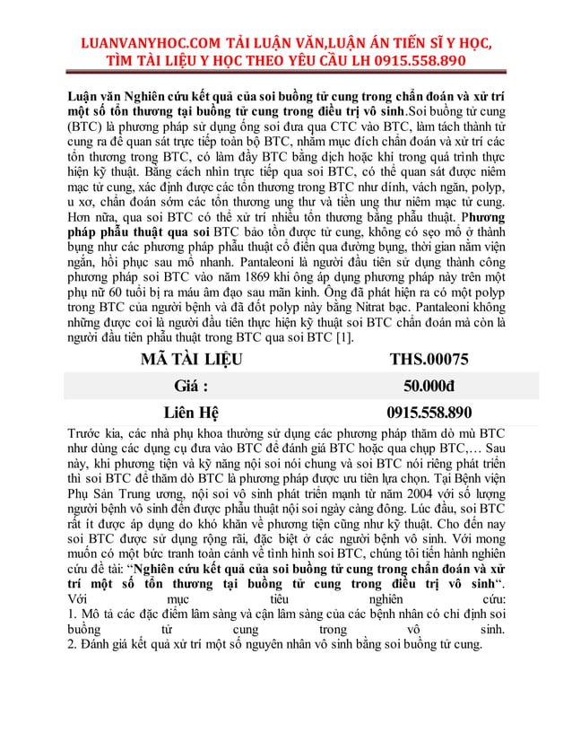 Soi buong tu cung trong chan doan va xu tri mot so ton thuong tai buong tu cung trong dieu tri ...