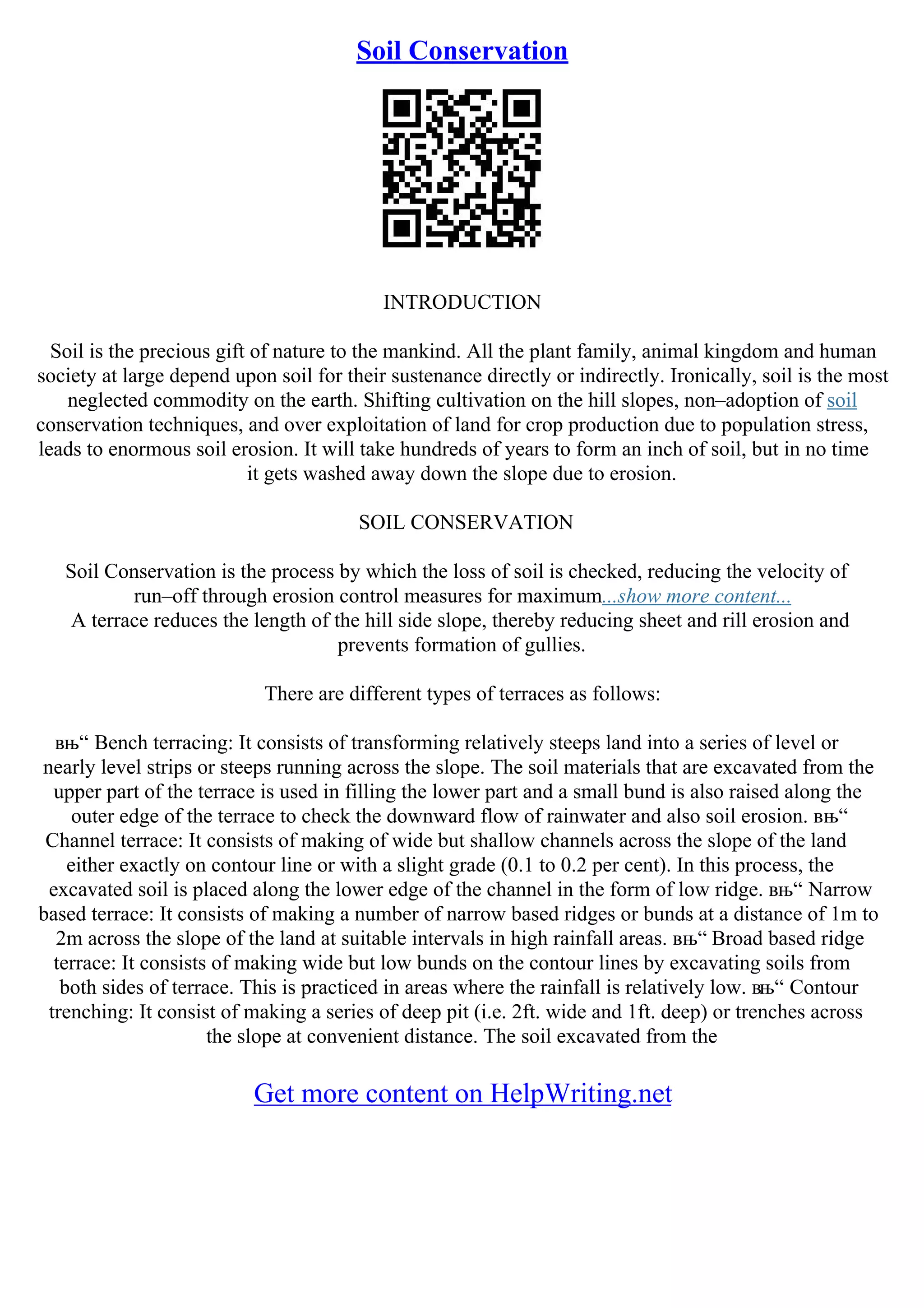 Soil And Water Conservation Essay | PDF