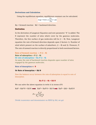 Explain Langmuir isotherm model and derive its equation | PDF