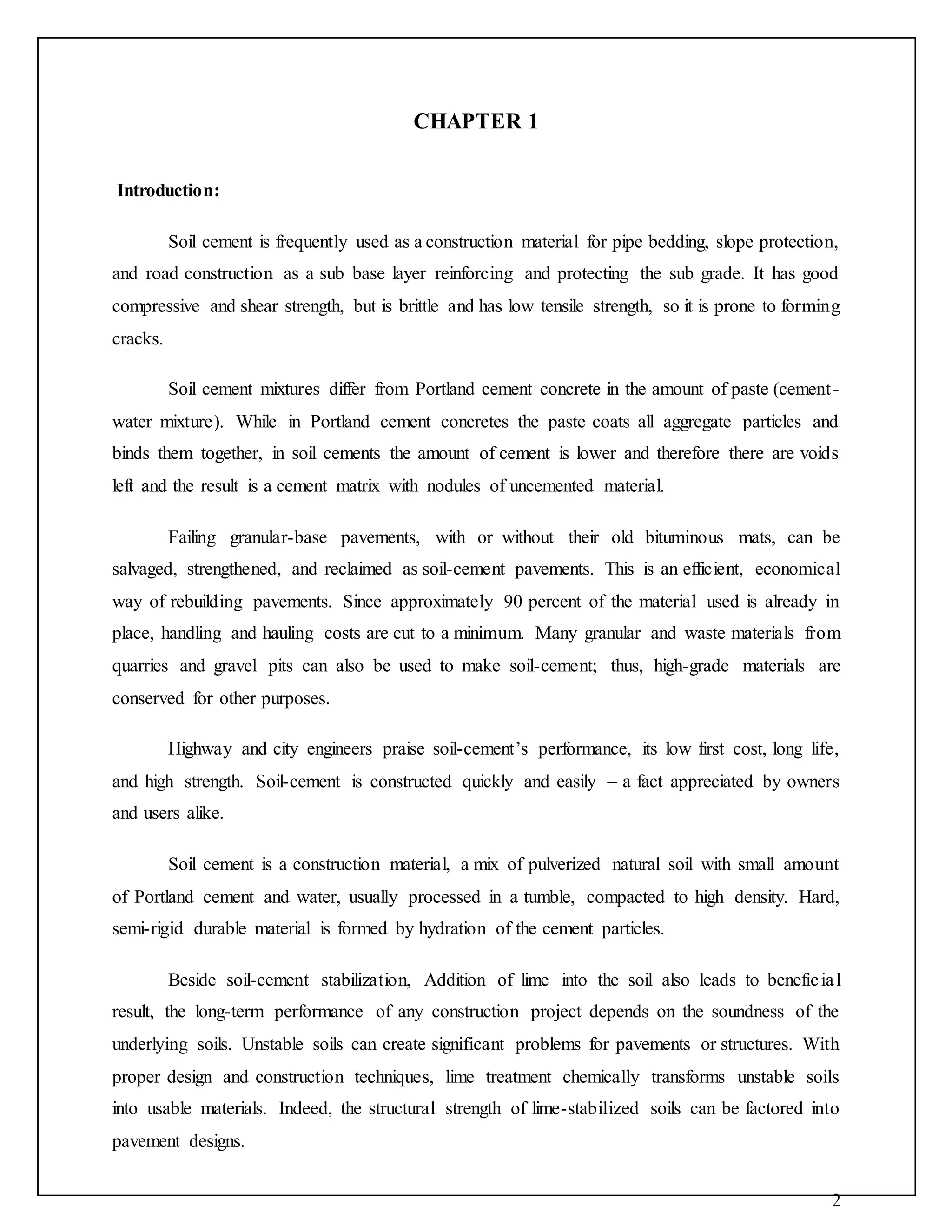 Overview of Soil Stabilization :Cement / Lime:Report | DOCX
