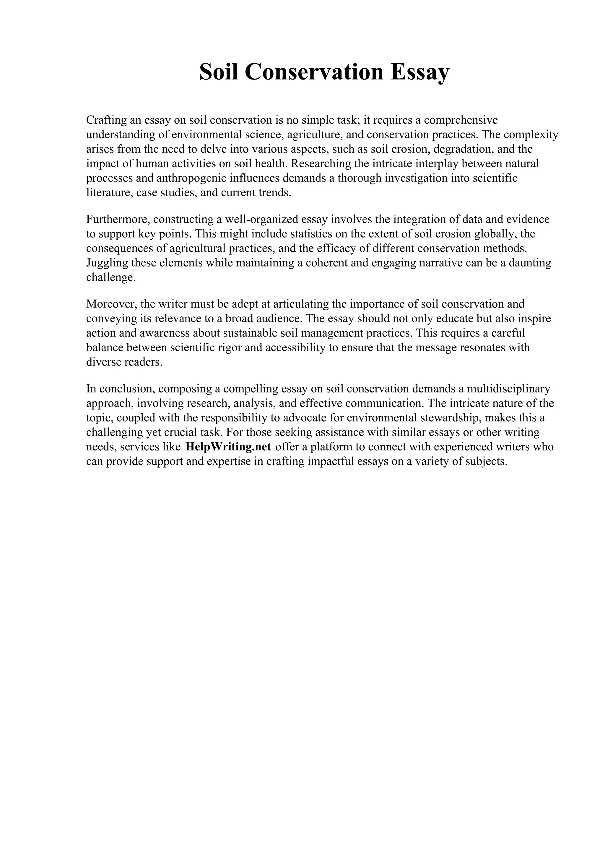 Soil Conservation Essay. Southern Adventist University | PDF