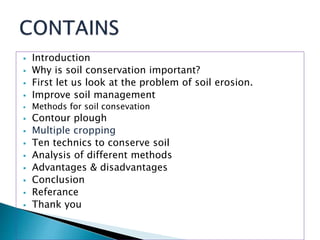 Soil conservation & technics by shridhar malkache | PPTX