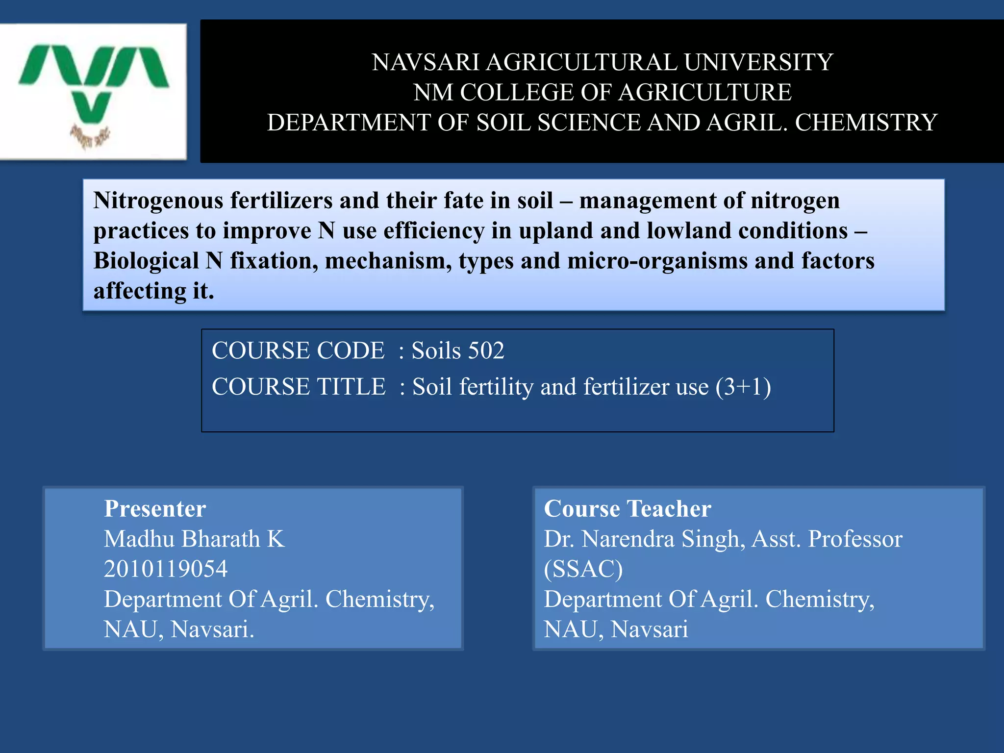 Fate of Nitrogen fertilizer in soil - biological nitrogen fixation ...