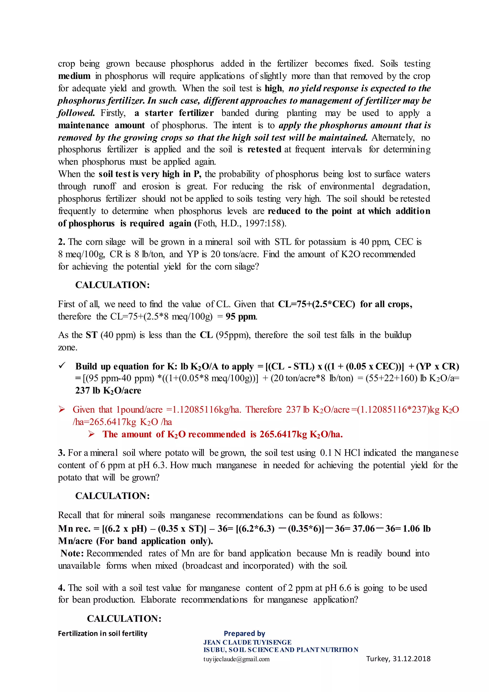 Fertilizer recommendation: Fertilizer application rate calculation and fertilizer calculation ...