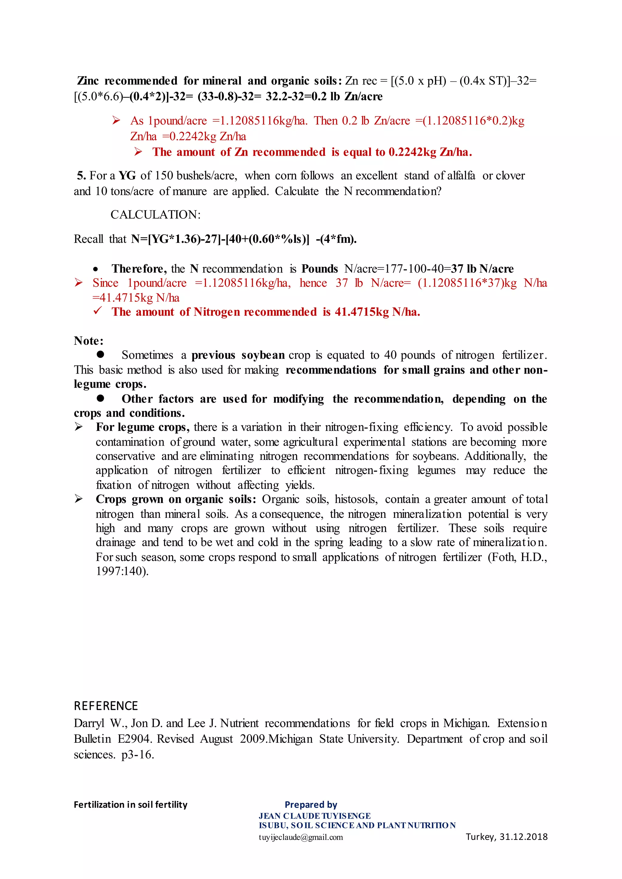 Fertilizer Recommendation Fertilizer Application Rate Calculation And
