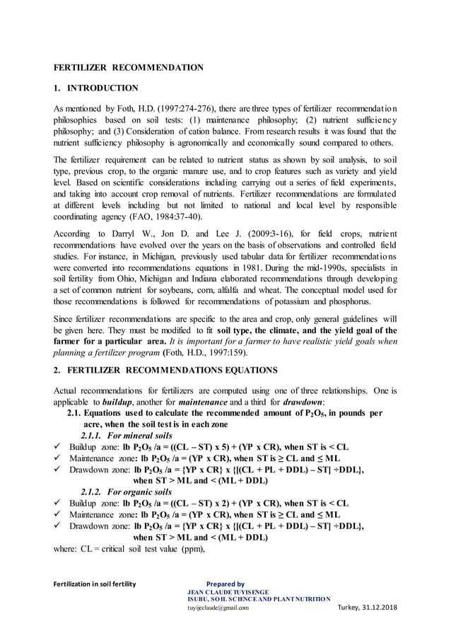 Fertilizer recommendation: Fertilizer application rate calculation and fertilizer calculation ...