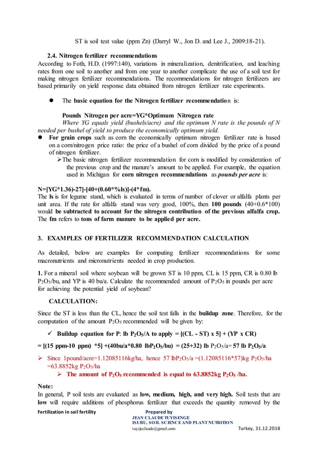 Fertilizer recommendation: Fertilizer application rate calculation and ...