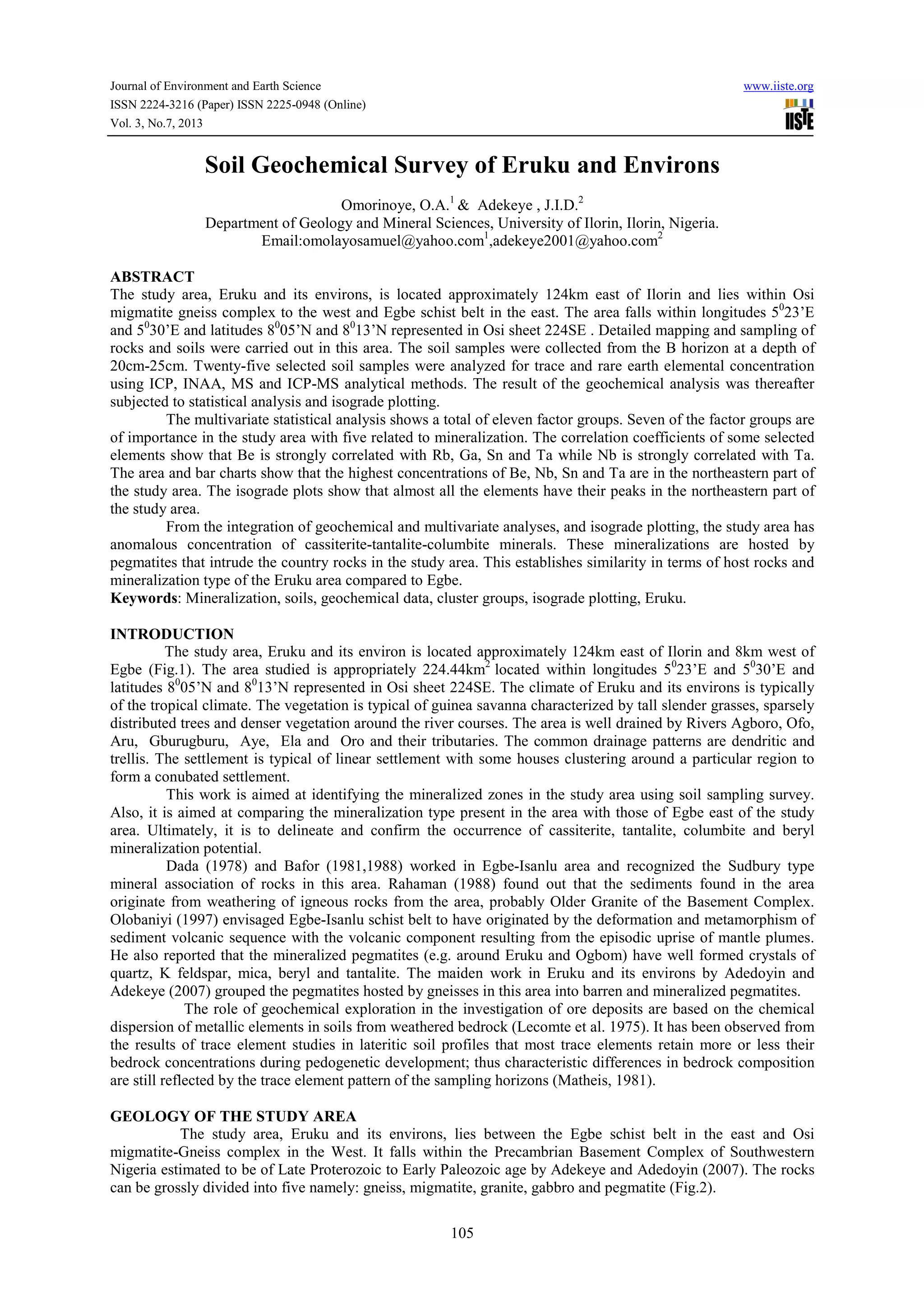 Soil geochemical survey of eruku and environs | PDF | Geography | Science