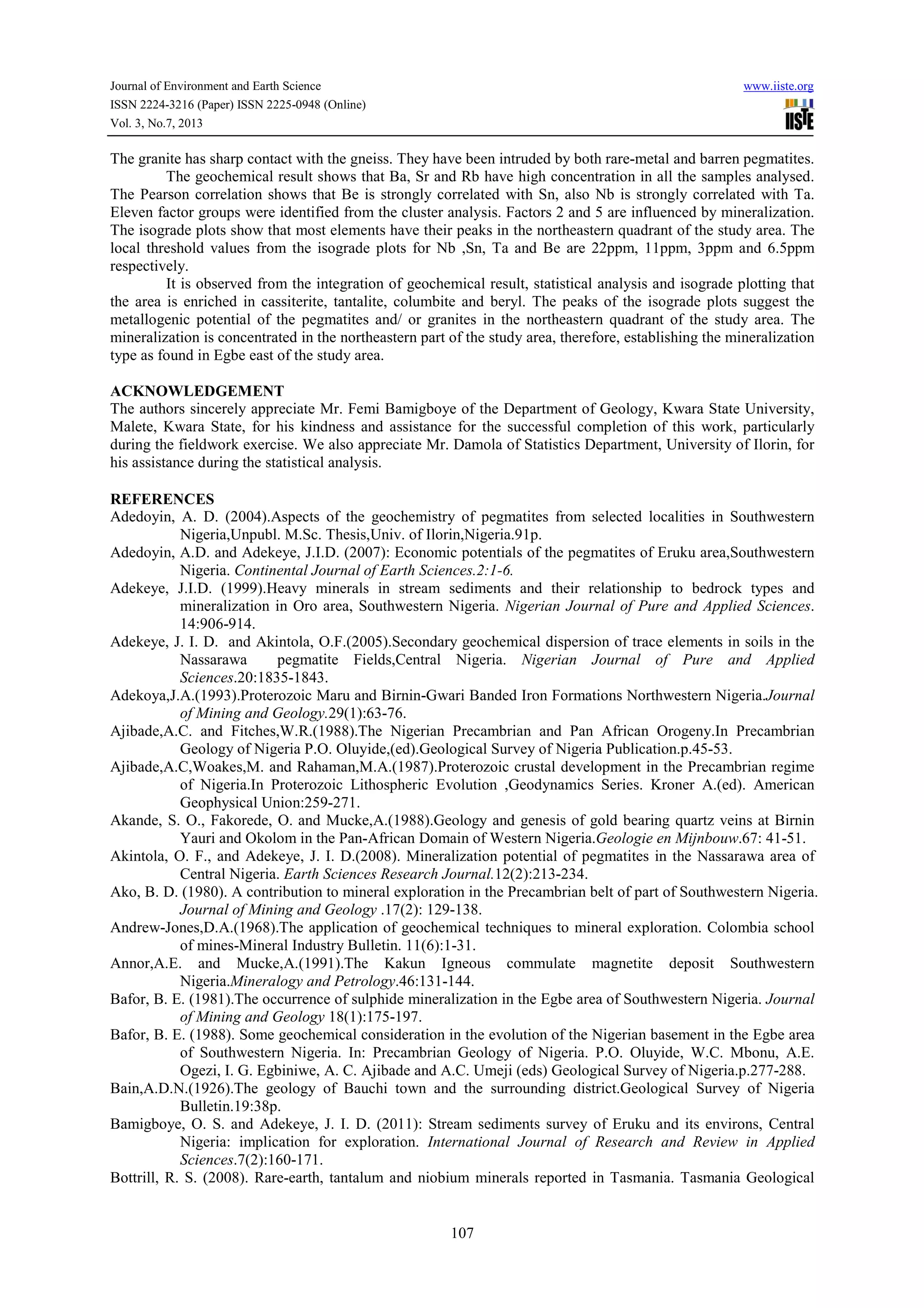 Soil geochemical survey of eruku and environs | PDF