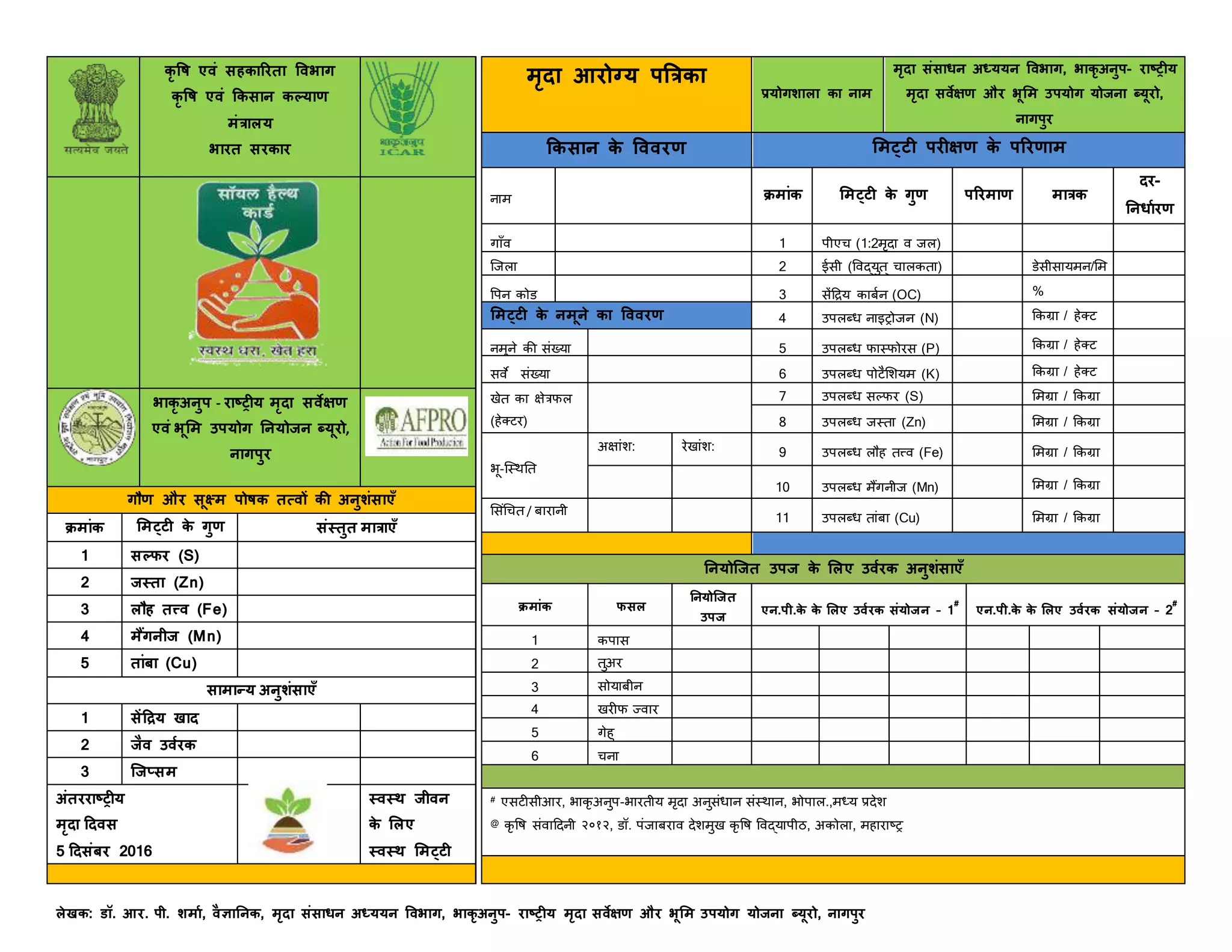 Soil health card format MS Word | DOCX