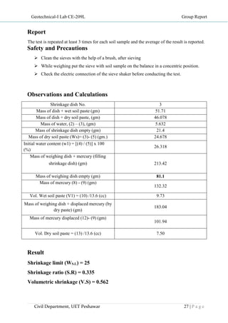 Soil mechanics(geotechnical engg) lab report | PDF
