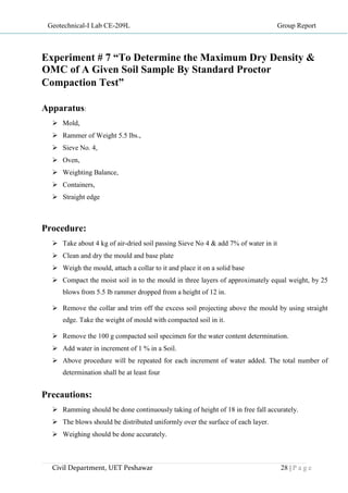 Soil mechanics(geotechnical engg) lab report | PDF