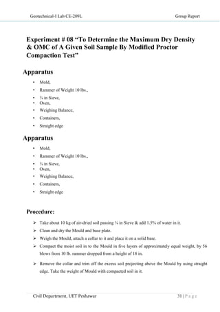Soil mechanics(geotechnical engg) lab report | PDF