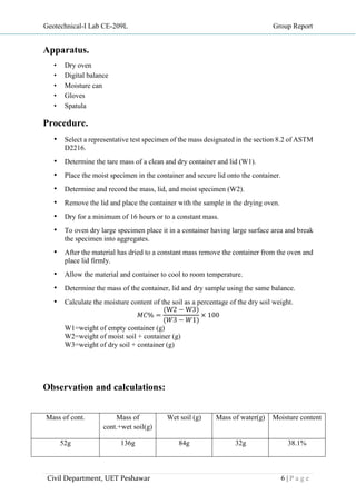 Soil mechanics(geotechnical engg) lab report | PDF