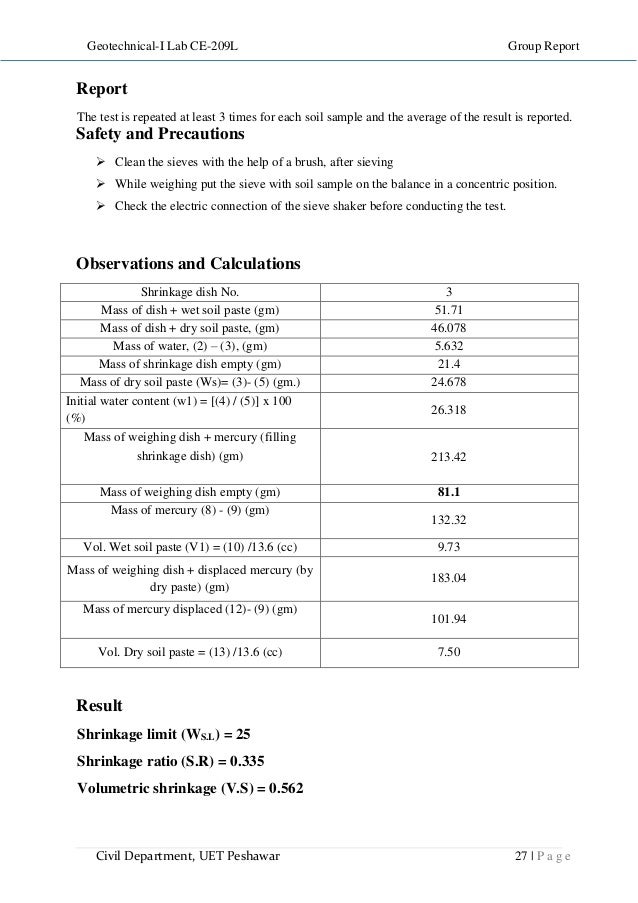Soil mechanics(geotechnical engg) lab report