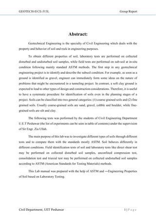Soil mechanics 2 (geotech engg) lab report | PDF