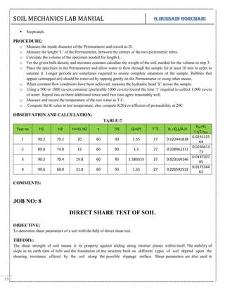 CT-233 SOIL MECHANICS LAB MANUAL BSC Civil | PDF