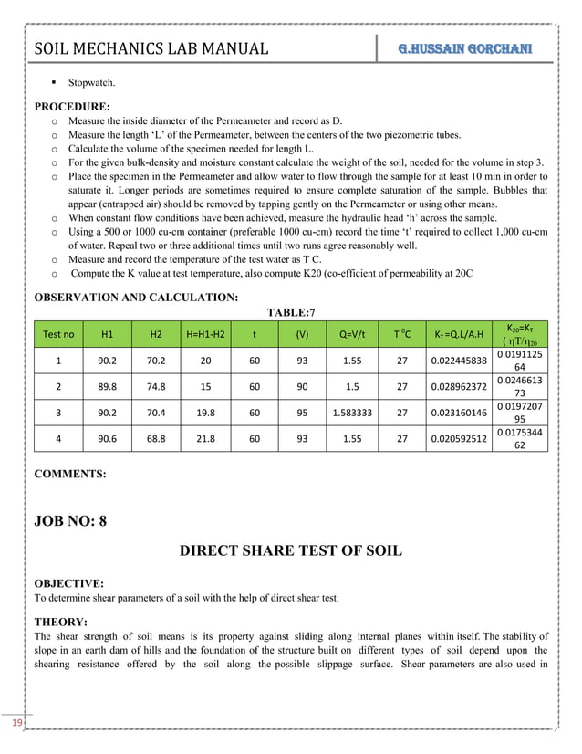CT-233 SOIL MECHANICS LAB MANUAL BSC Civil | PDF