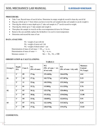 CT-233 SOIL MECHANICS LAB MANUAL BSC Civil | PDF
