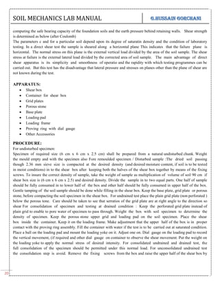 CT-233 SOIL MECHANICS LAB MANUAL BSC Civil | PDF