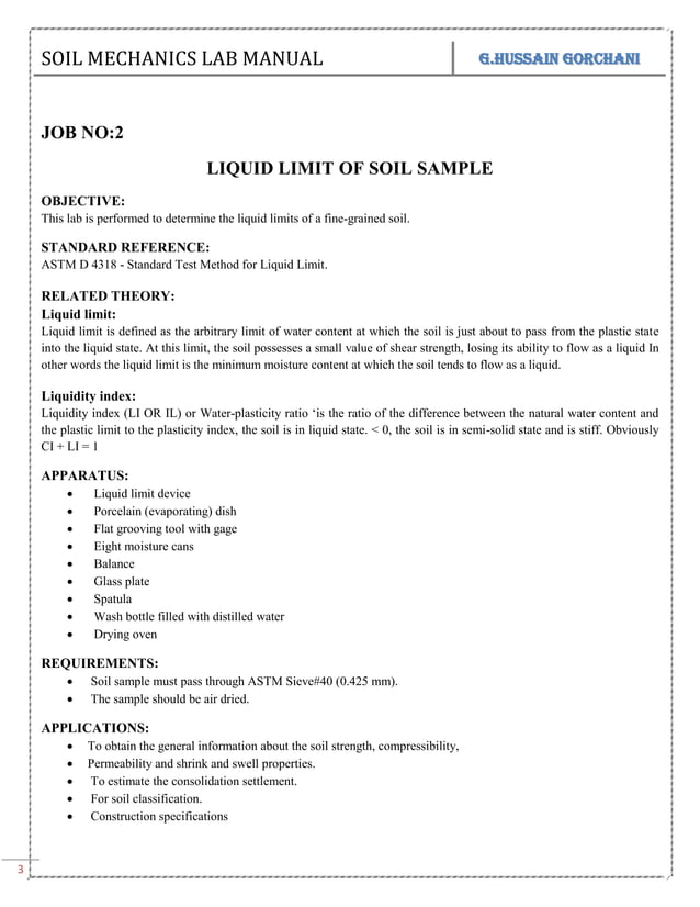 CT-233 SOIL MECHANICS LAB MANUAL BSC Civil | PDF