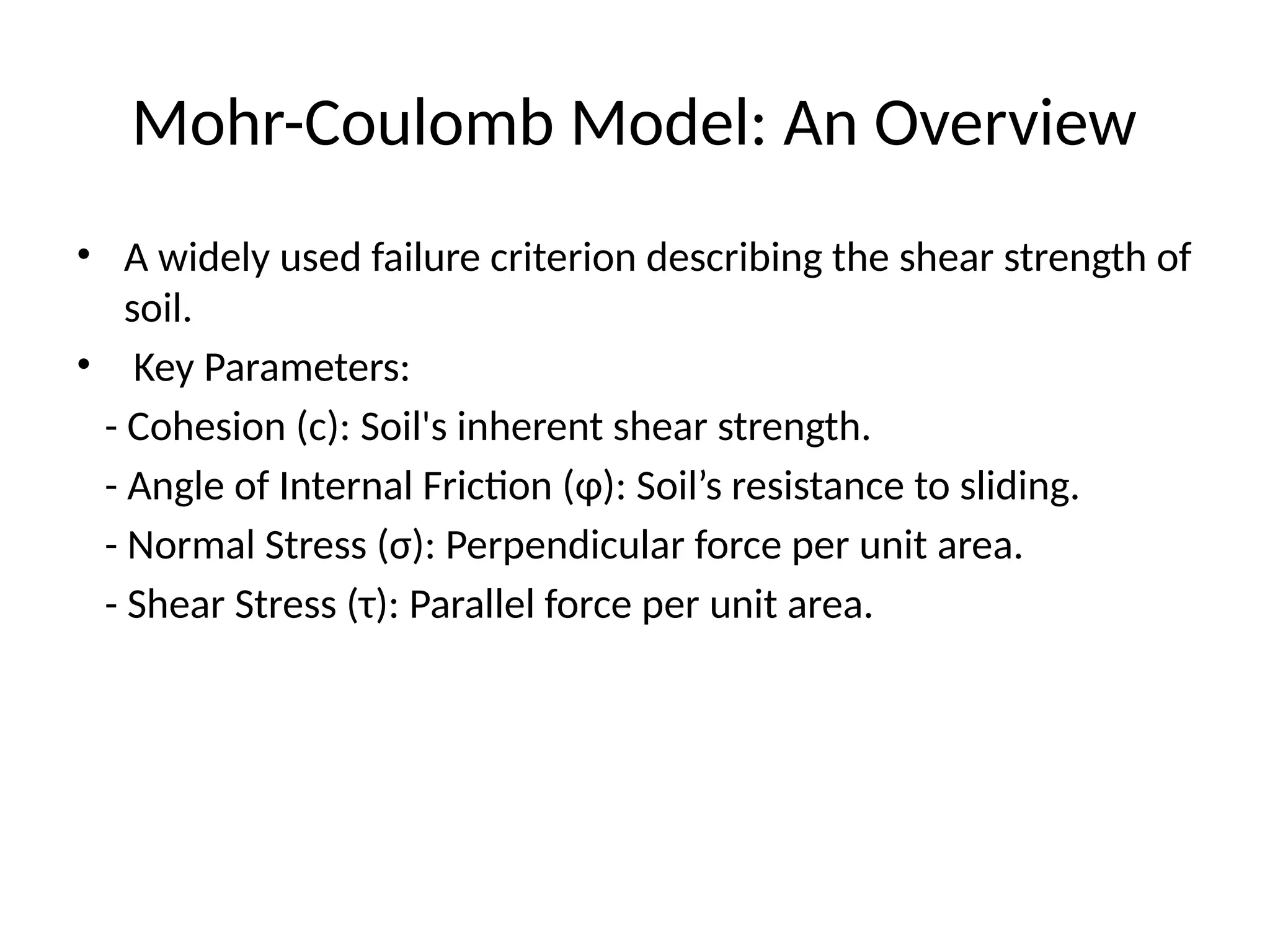 Soil MODEL.pptx about mohr coulomb model for failure | PPTX