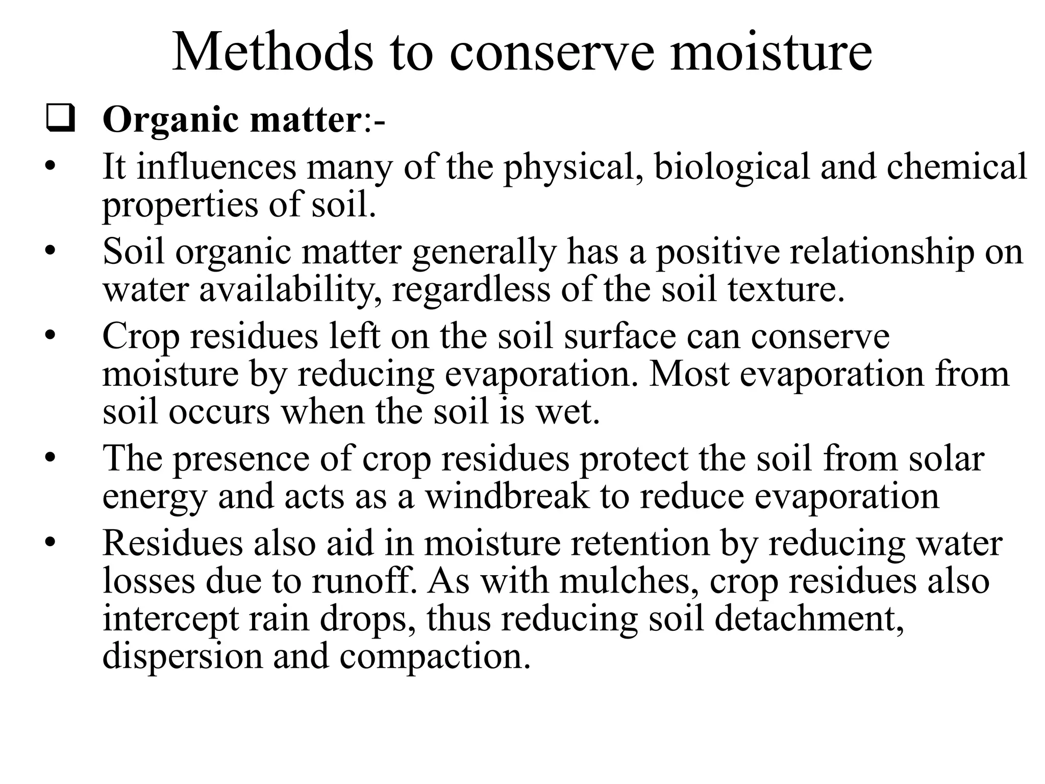 Soil moisture conservation role of mulching and hydrophilic polymers | PPTX