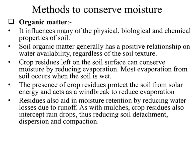 Soil moisture conservation role of mulching and hydrophilic polymers | PPTX