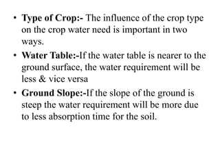 Soil, plant and meteorological factors determining water needs of crops ...
