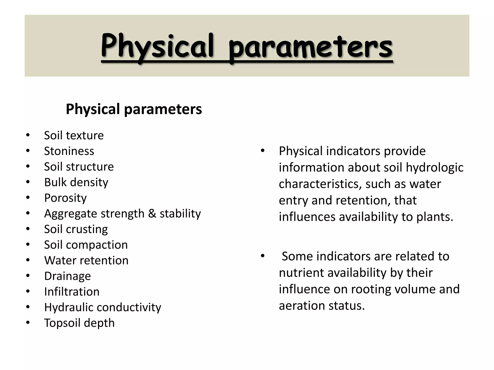 Soil quality parameters | PPTX