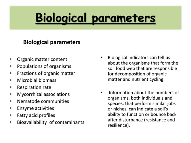 Soil quality parameters | PPTX | Agriculture | Industries