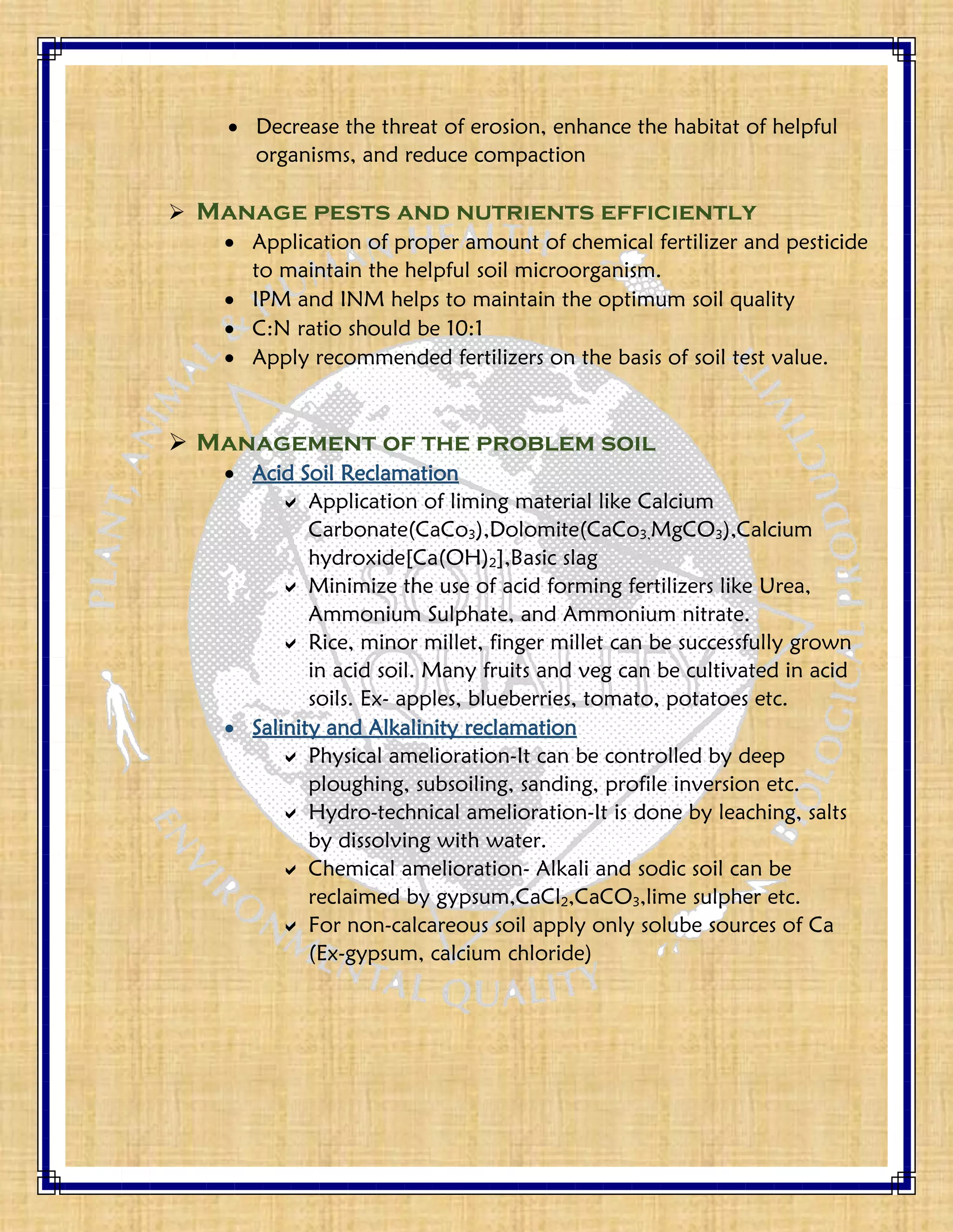 Soil quality , soil degredation,& it's management | PDF