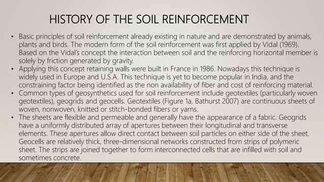 Soil reinforcement and advances with geosynthetics | PPTX | Landscaping ...