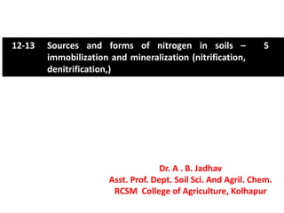 Soils 502 lecture no. 12 13 Sources, Plant Usable N Forms N ...
