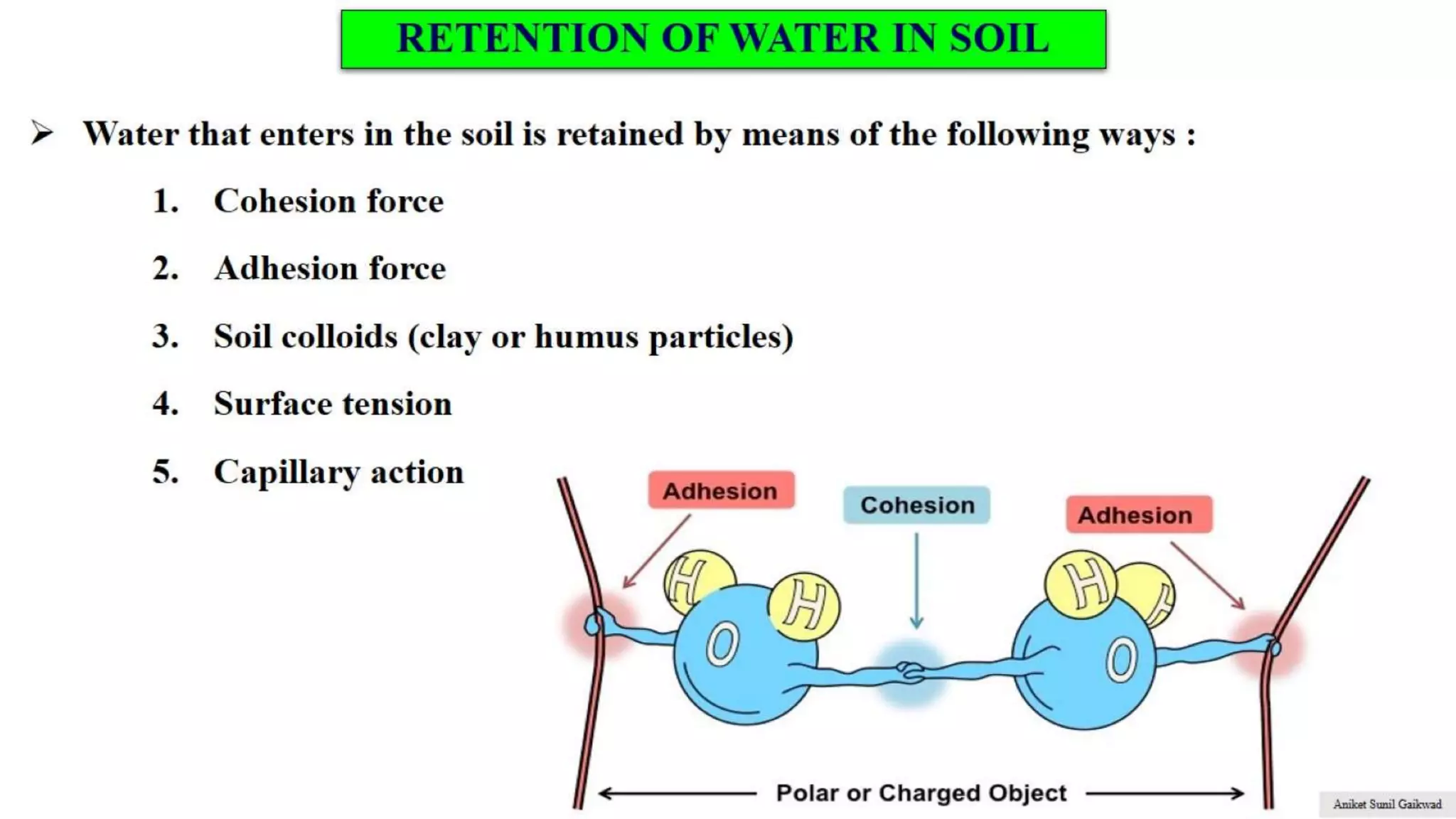 Soil-water interactions, soil water potential, free energy and ...
