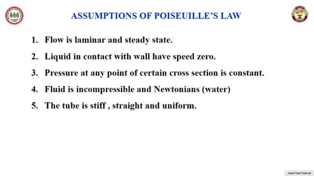 Fundamentals of Fluid flow, Poiseulles law, Laplace’s equation, Darcy’s ...
