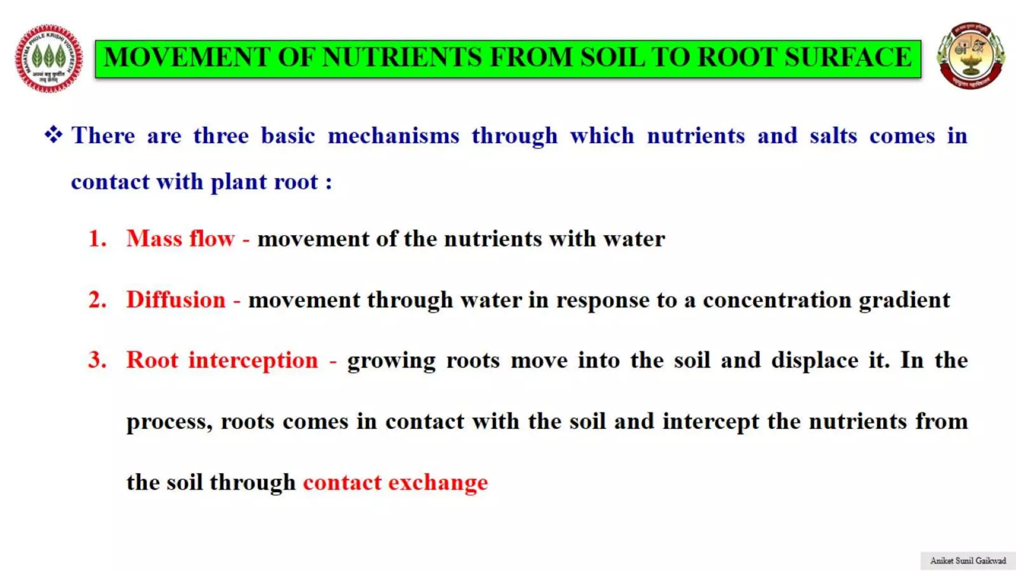 NUTRIENT MOVEMENT IN SOILS AND NUTRIENT ABSORPTION BY PLANTS | PPTX