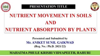 NUTRIENT MOVEMENT IN SOILS AND NUTRIENT ABSORPTION BY PLANTS | PPTX