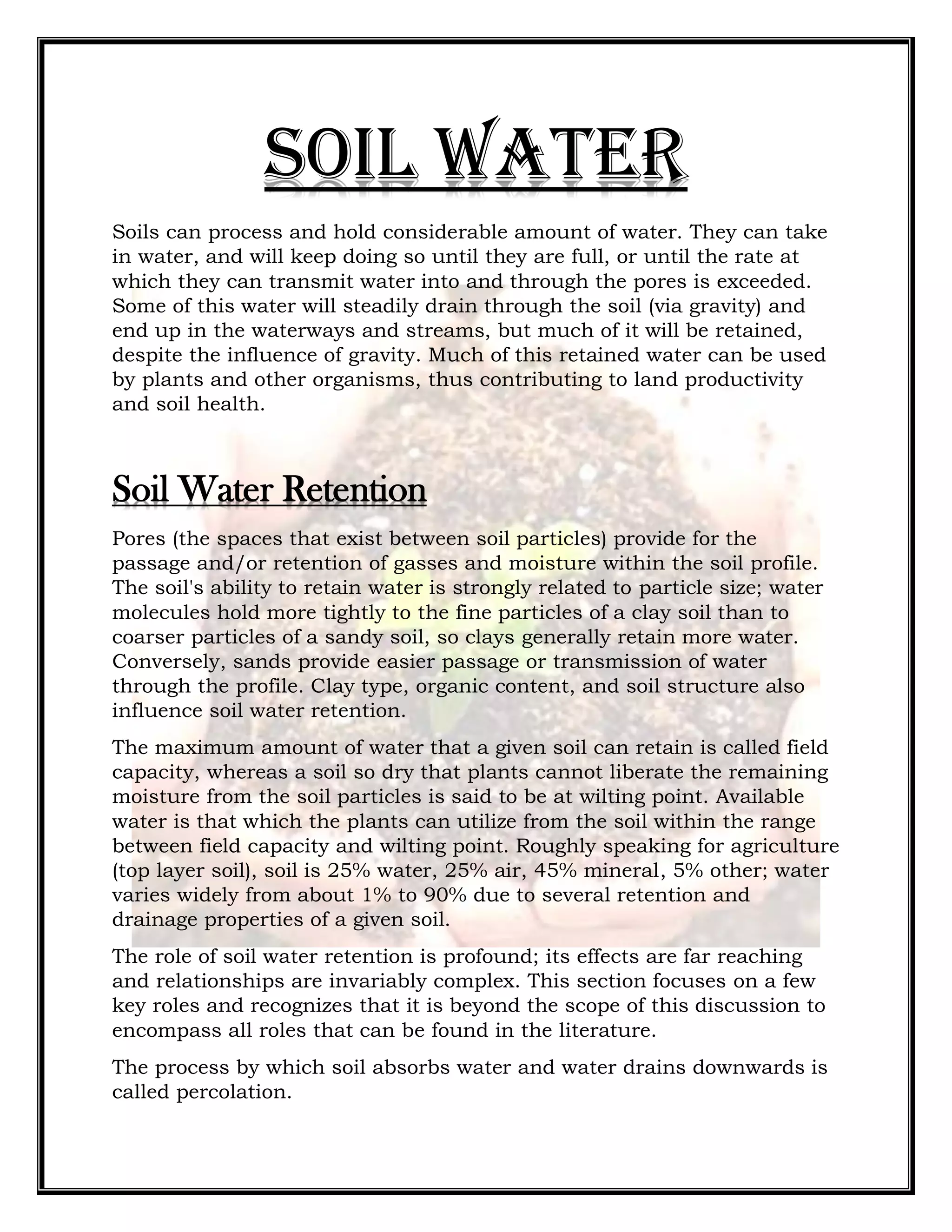 Soil water and movement of soil water | PDF