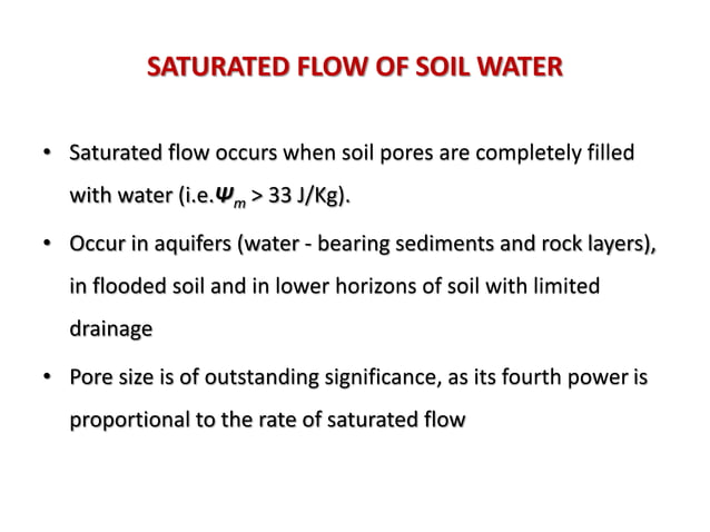 SOIL WATER- SATURATED AND UNSATURATED FLOW | PPTX | Chemistry | Science