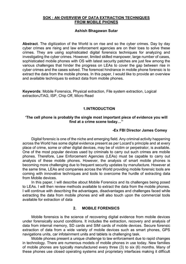 SOK:An overview of data extraction techniques from mobile phones | PDF