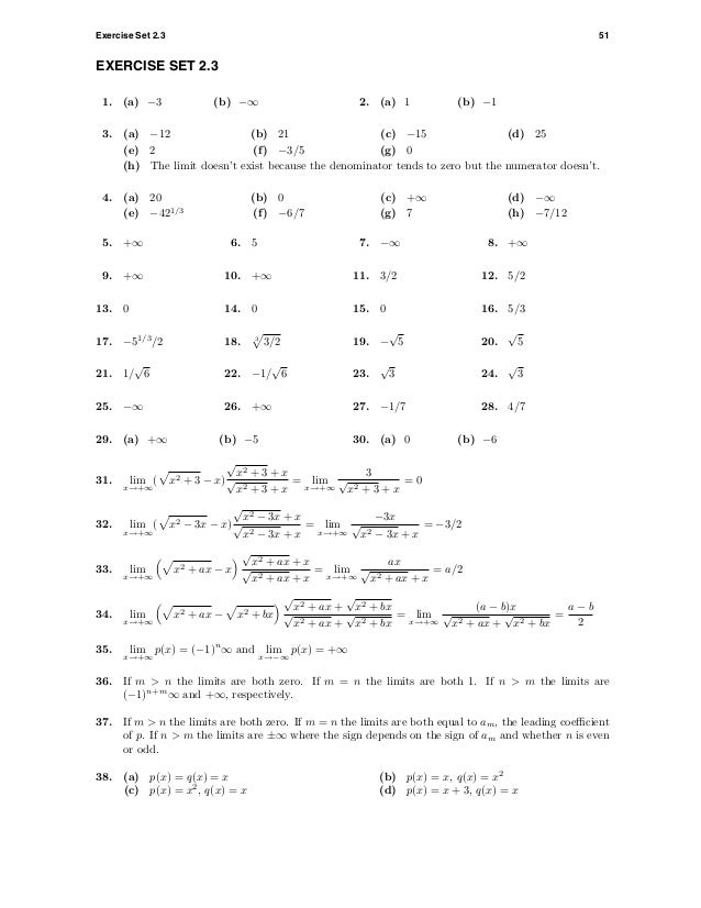 Limits And Continuity Exercises With Answers