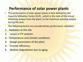 Solar power plants for generation of electricity | PPTX