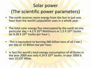 Solar power plants for generation of electricity | PPTX