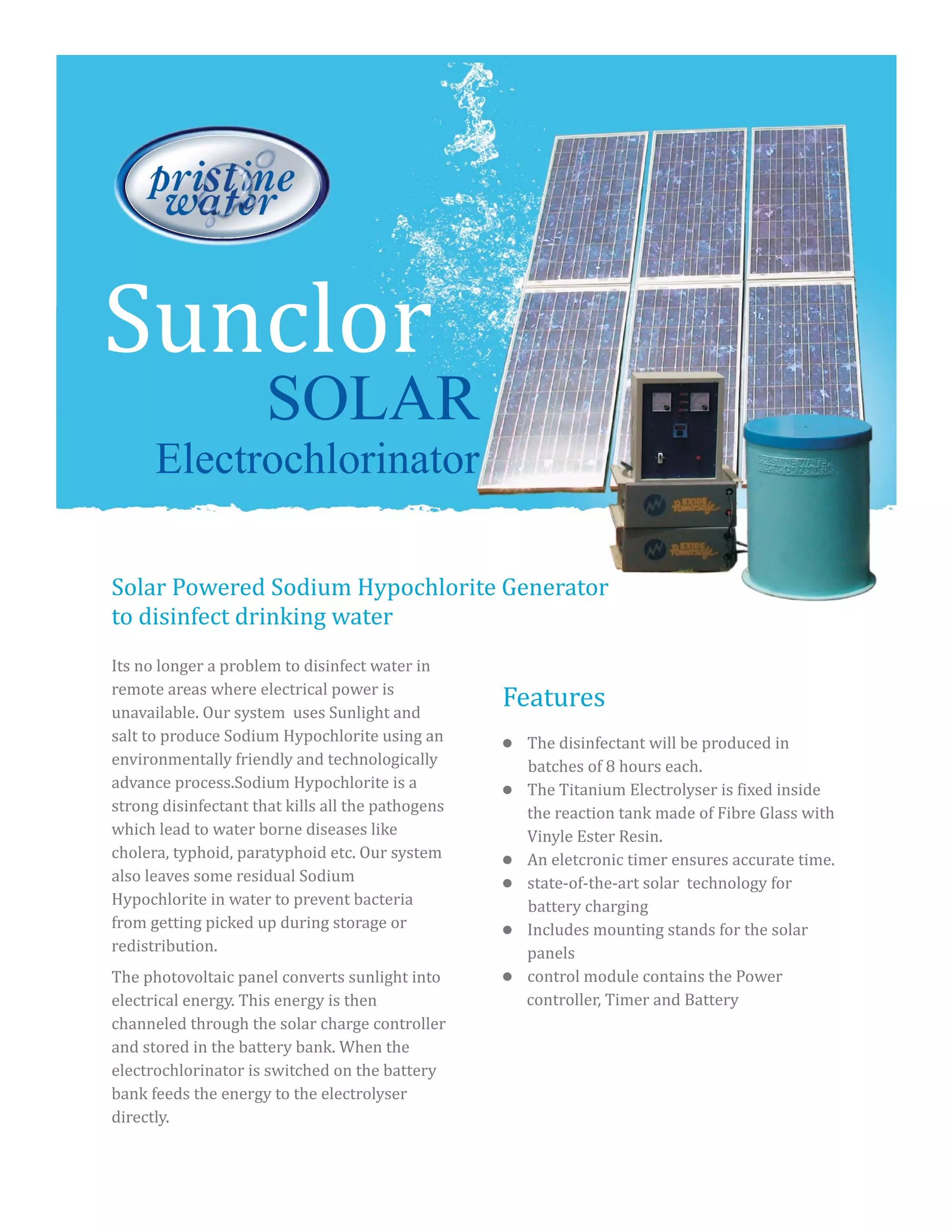Solar Powered Sodium Hypochlorite Generator for Drinking water | PDF