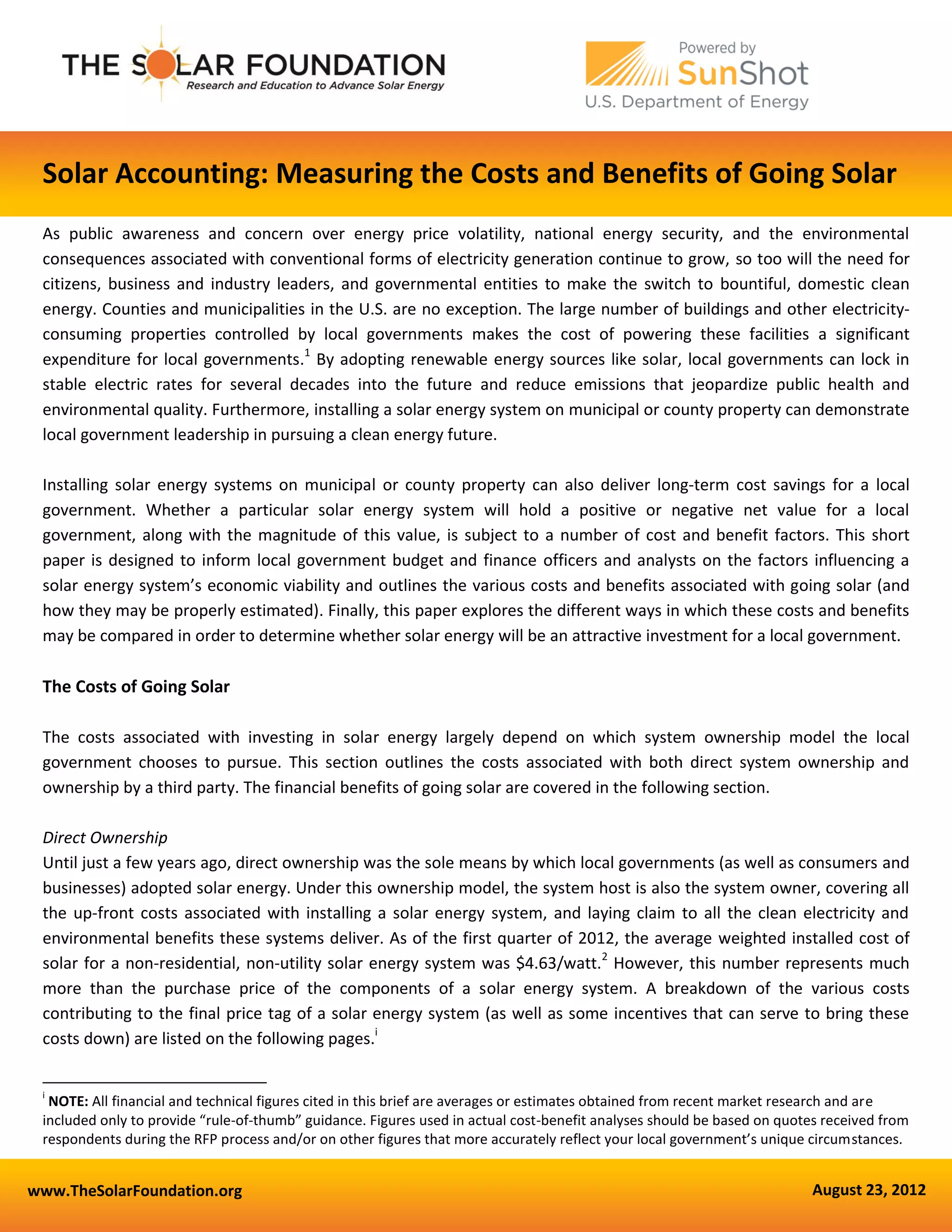 Solar Accounting: Measuring the Costs and Benefits of Going Solar | PDF ...
