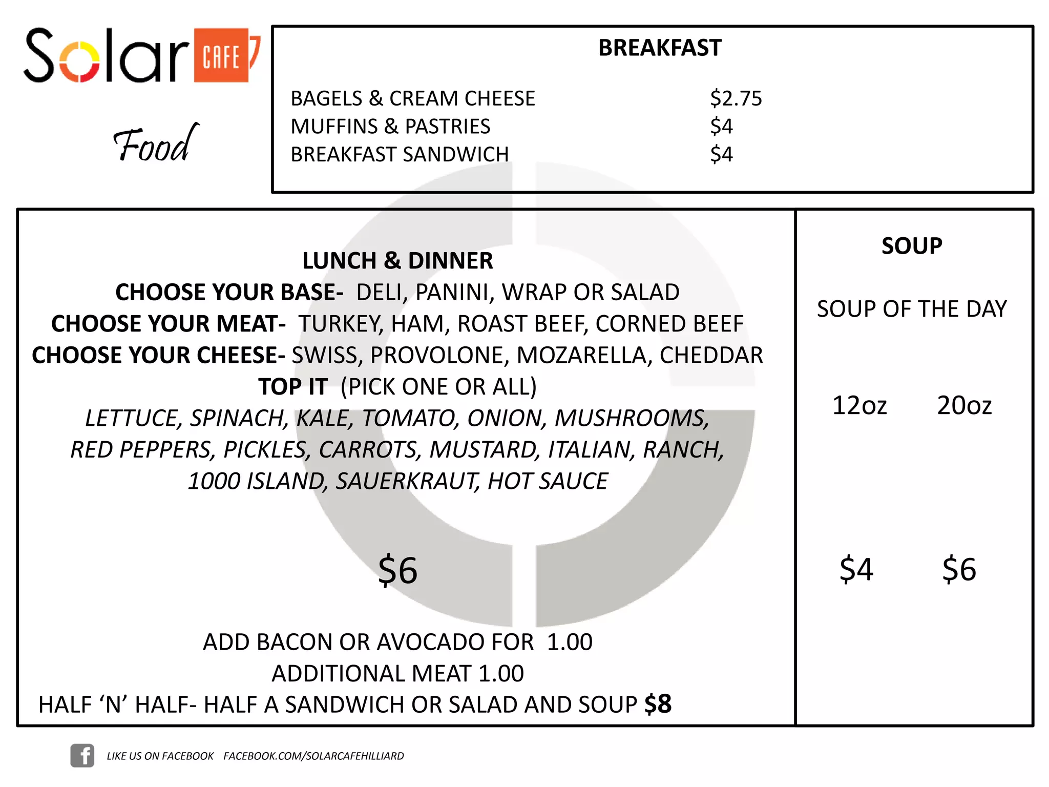 Solar Cafe Menu | PDF