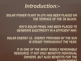 Solar POWER PLANT case study In LPU | PPTX