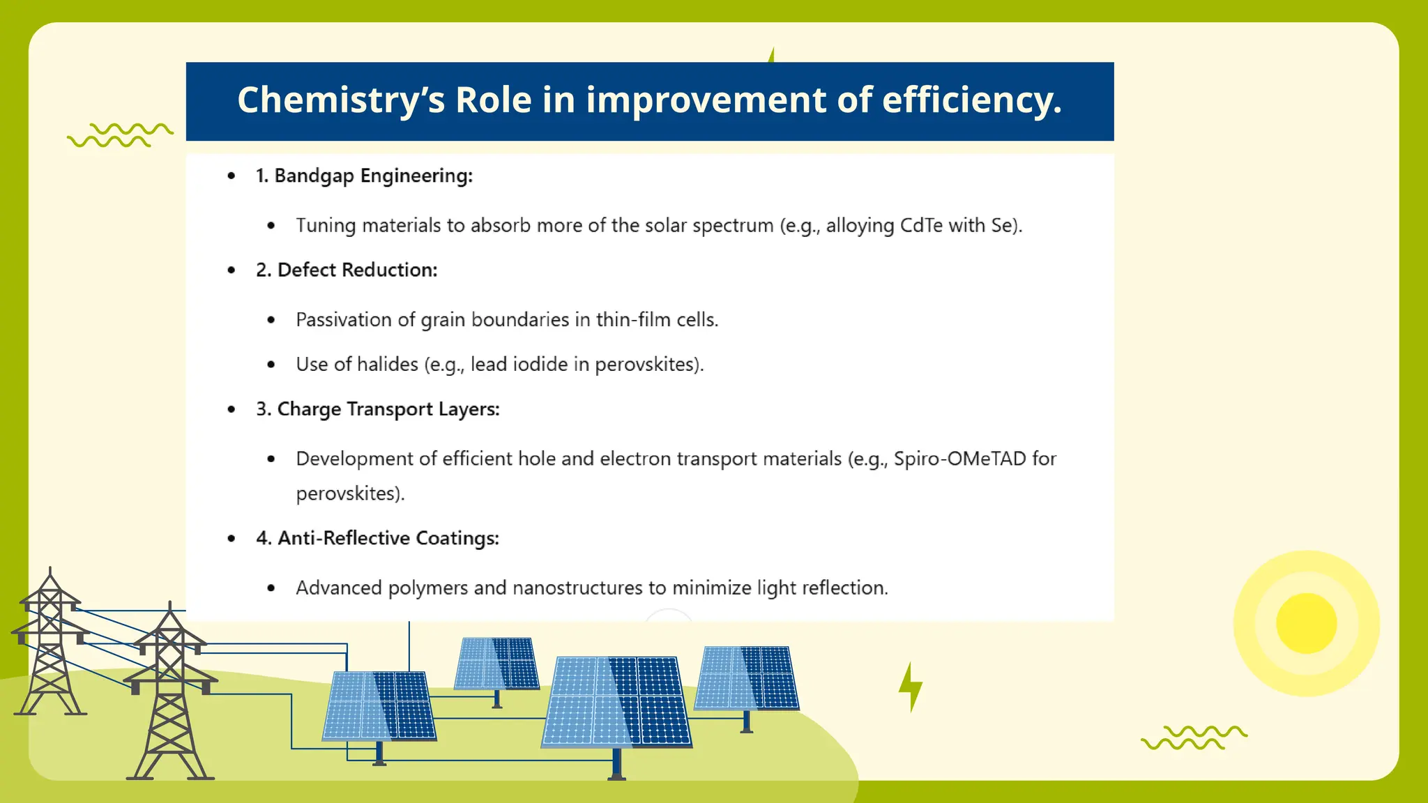Role of chemistry in Efficiency Improvement in solar cell | PPT